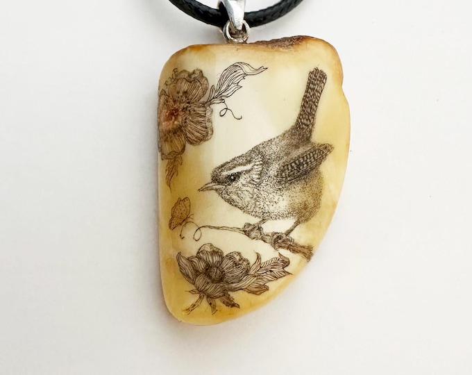 Original Scrimshaw Baltic Amber Carolina Wren Pendant Moosup Valley ...