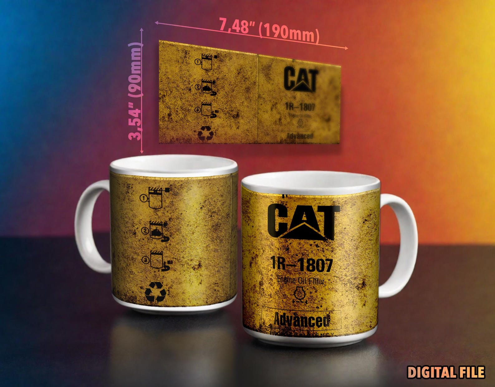 Digital File for Mug CAT Machine Oil Filter Design for 330 Ml Mug ...