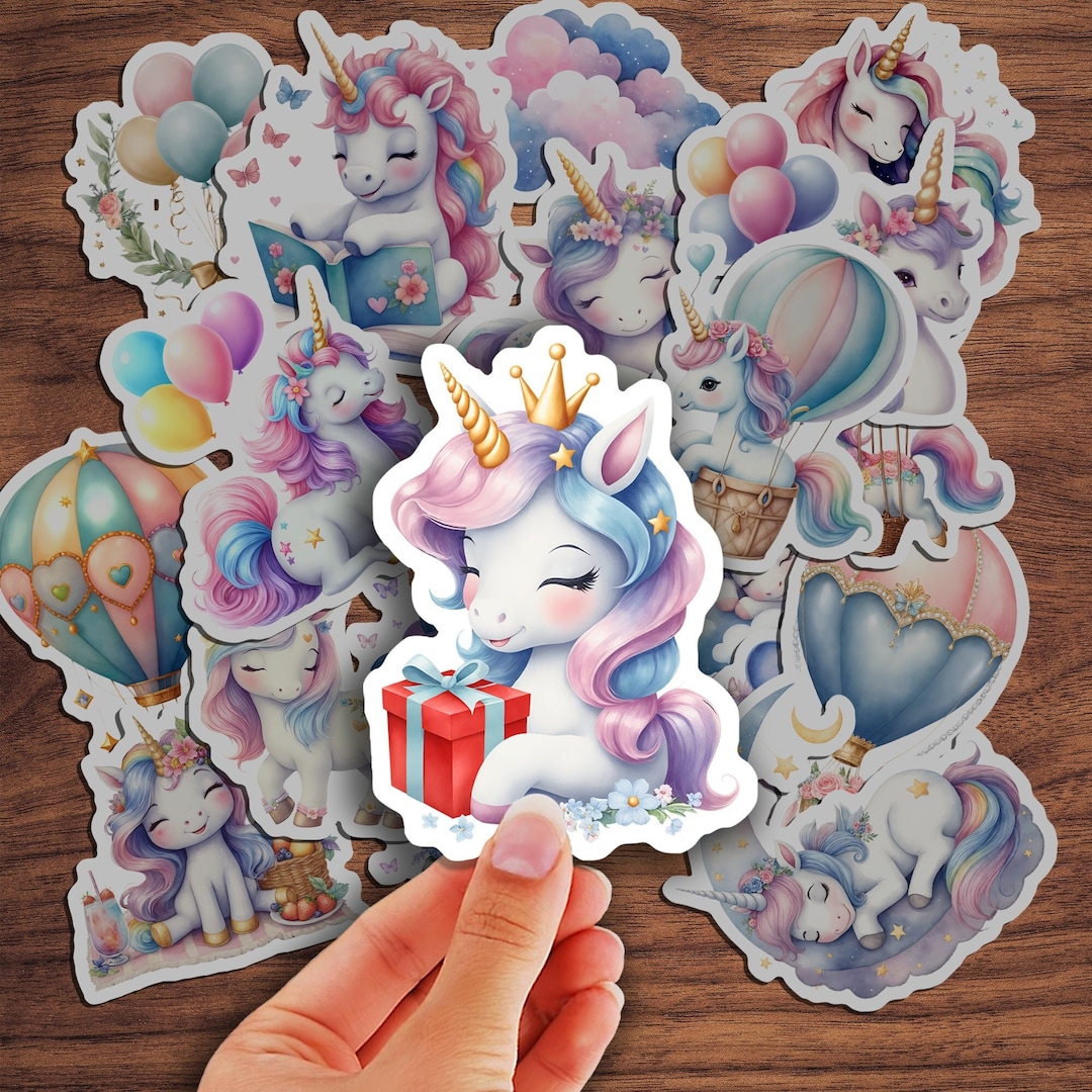 Premium Watercolor Cute Unicorns Stickers Pack - Vinyl Stickers Bundle ...