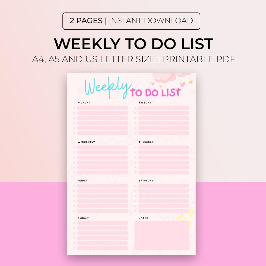 Cute Weekly to Do List Printable PDF | Minimal Tasks Tracker | Sunday ...