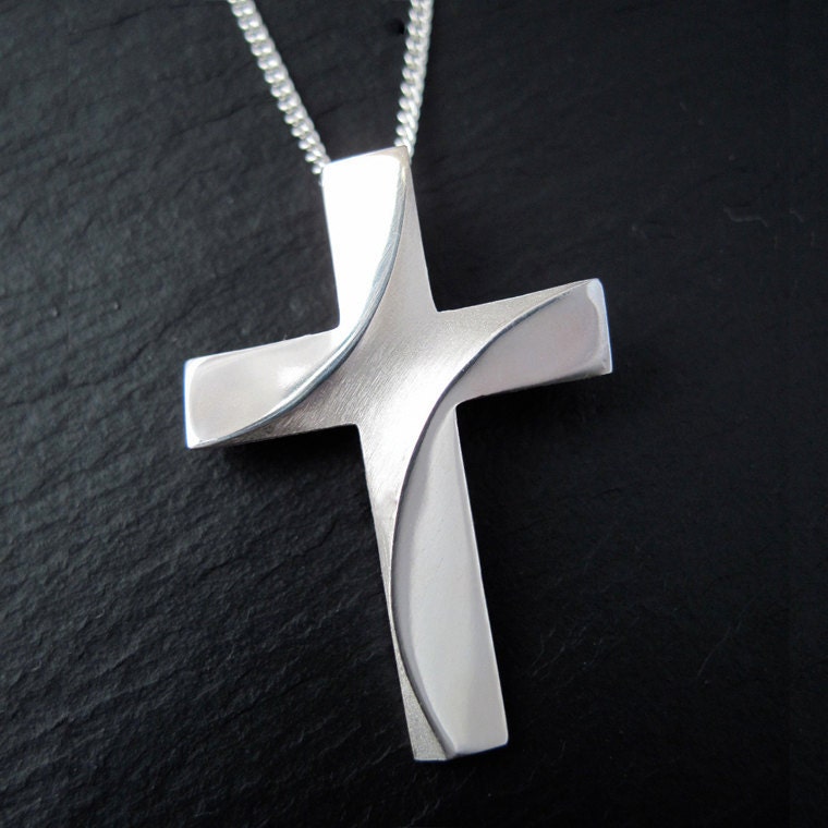 Large Silver Cross, River Jordan Cross Pendant With Chain, Christian ...
