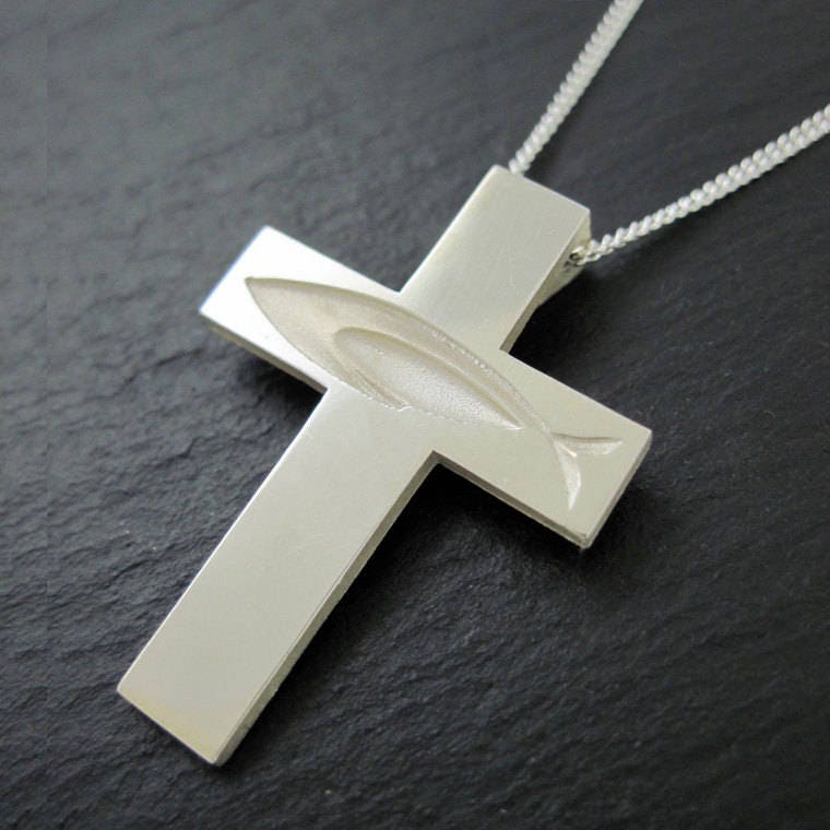 Ichthus Cross Necklace, Christian Fish Cross Pendant With 20" or 24 ...