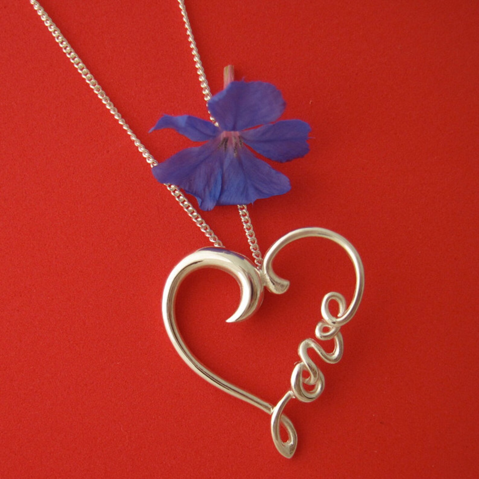 Silver Love Heart Necklace, Loveheart Pendant With Chain, Wirework ...