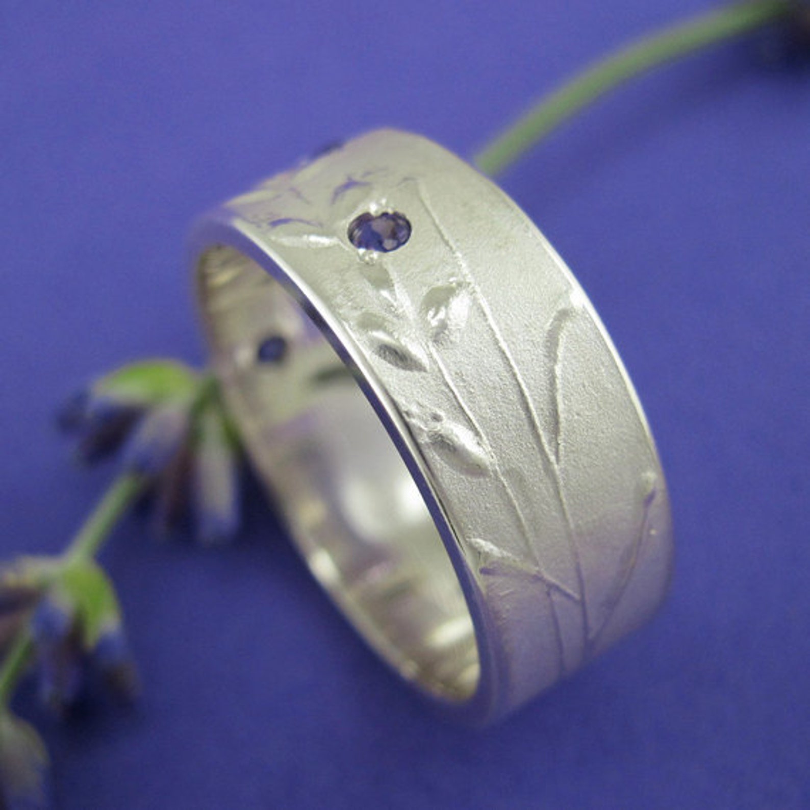 LAVENDER Flower Ring Silver Amethyst Lavender Band Wide Ring - Etsy