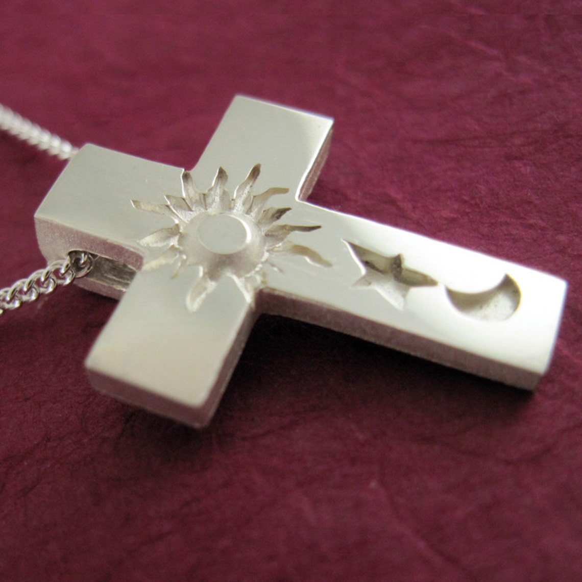 Modern Silver Cross, Small Genesis Cross Pendant With Chain, Bible ...