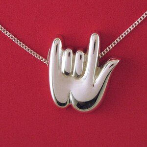 Sign Language, I Love You, Silver Hand Pendant With Chain, Hand Signing ...