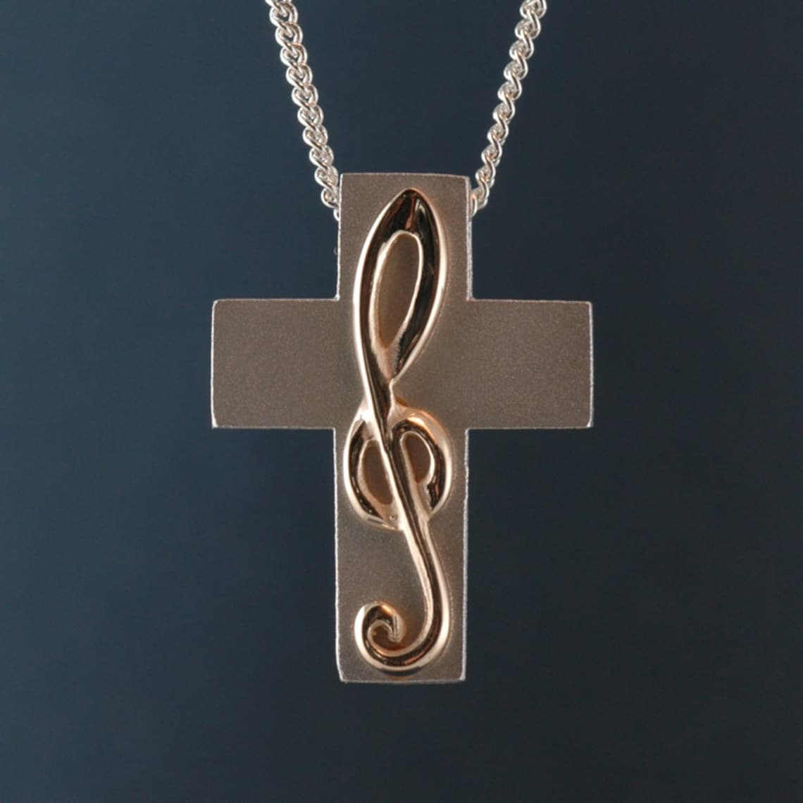 Silver Treble Clef Cross Necklace, G Clef Cross Pendant With Chain ...