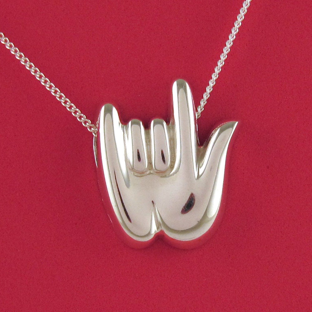 Sign Language, I Love You, Silver Hand Pendant With Chain, Hand Signing ...