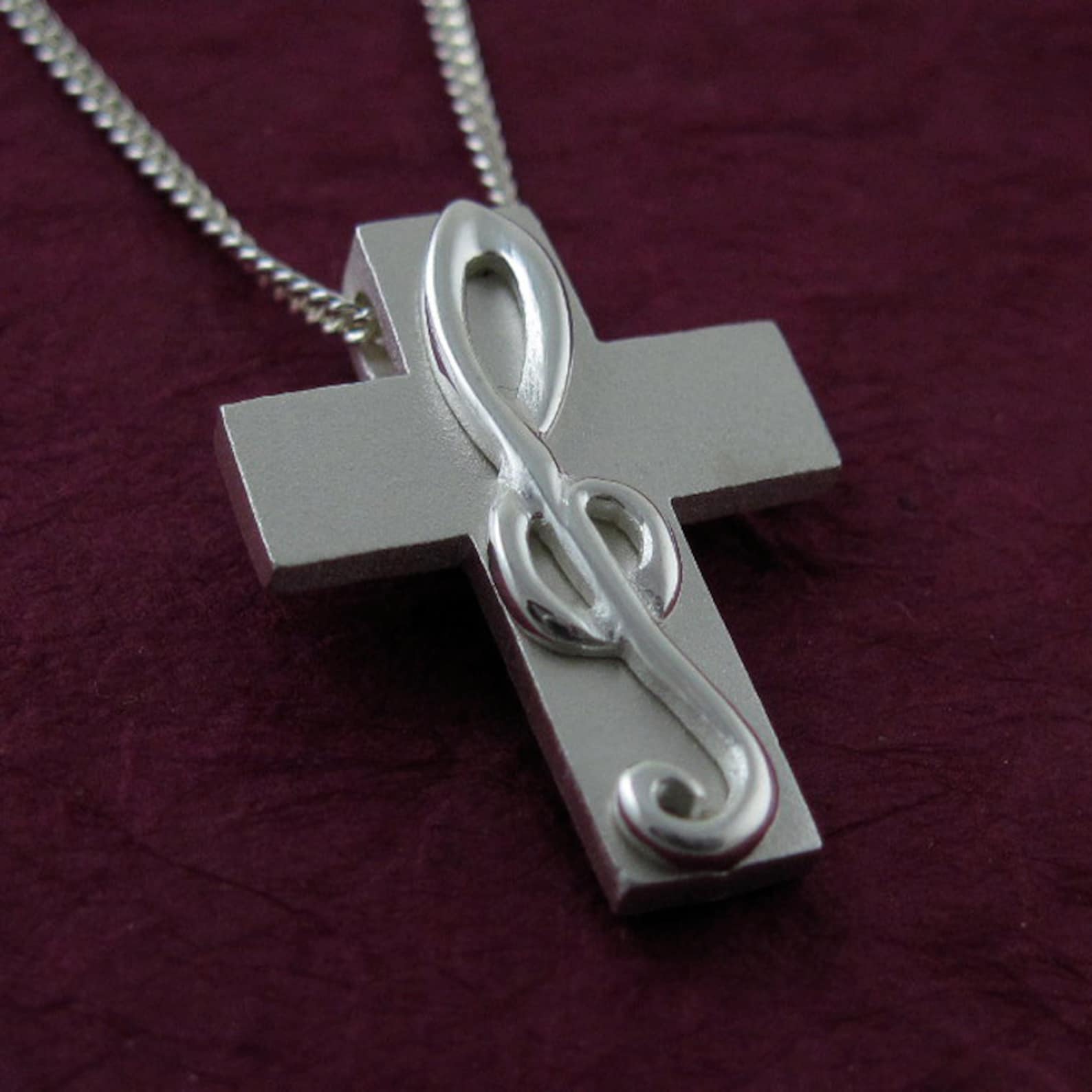 Silver Treble Clef Cross Necklace, G Clef Cross Pendant With Chain ...