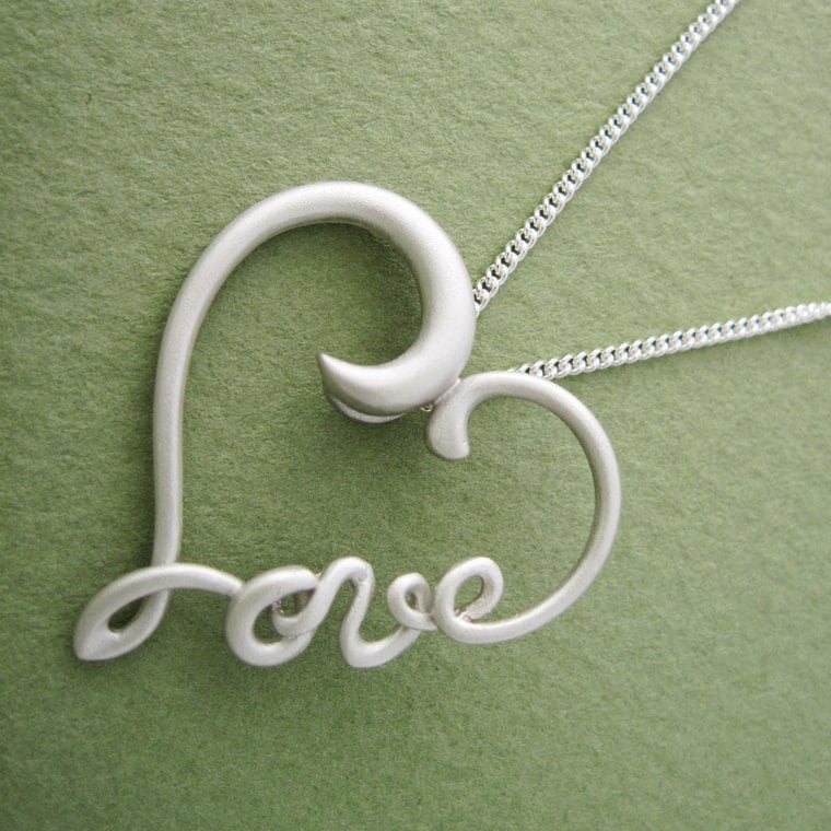 Silver Love Heart Necklace, Loveheart Pendant With Chain, Wirework ...