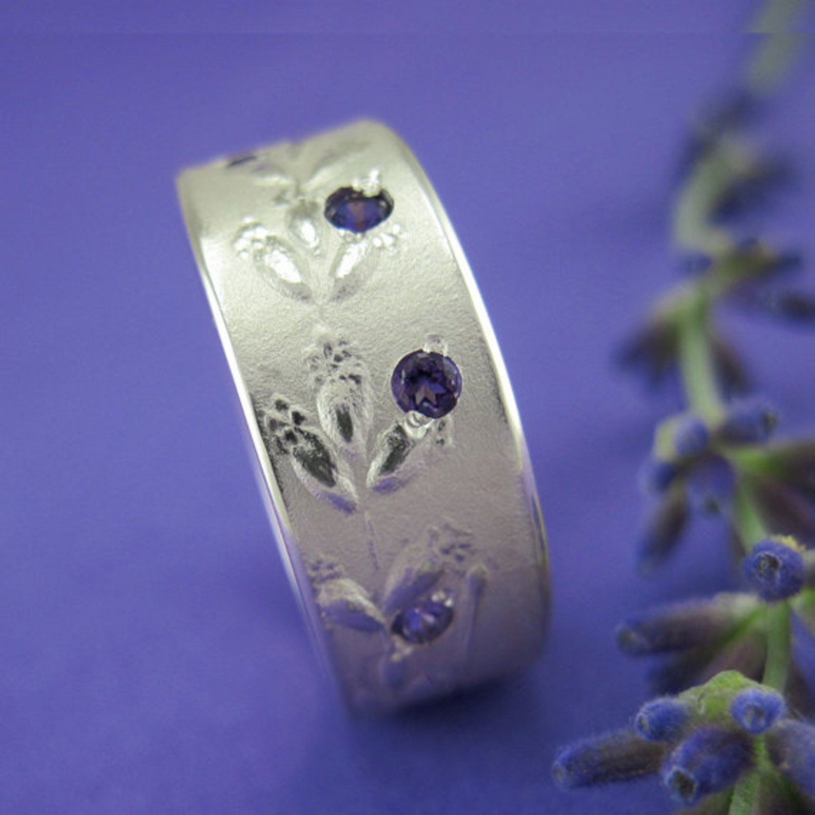 LAVENDER Flower Ring Silver Amethyst Lavender Band Wide Ring - Etsy