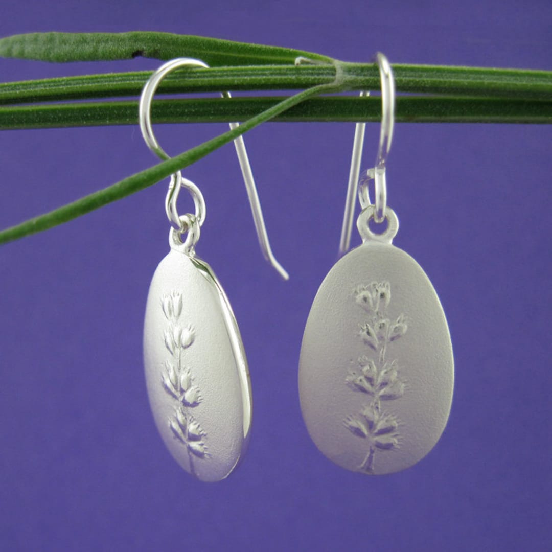 Lavender Dangle Earrings, Oval Lavender Earrings, Lavender Sprig ...