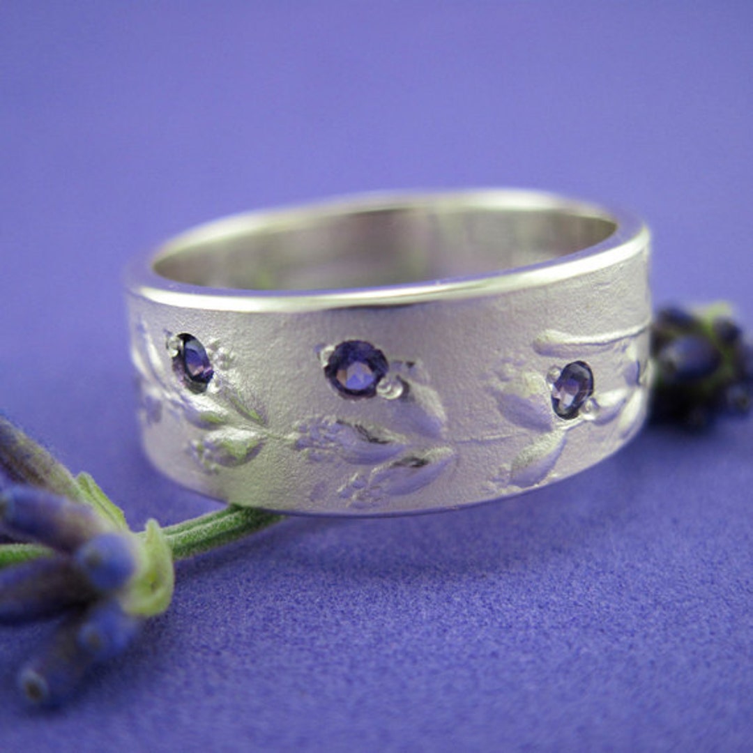 LAVENDER Flower Ring, Silver Amethyst Lavender Band, Wide Ring Band ...