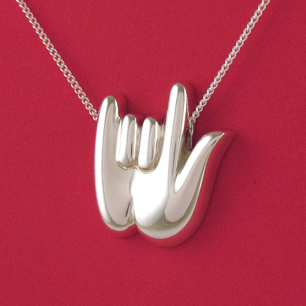 Sign Language, I Love You, Silver Hand Pendant With Chain, Hand Signing ...