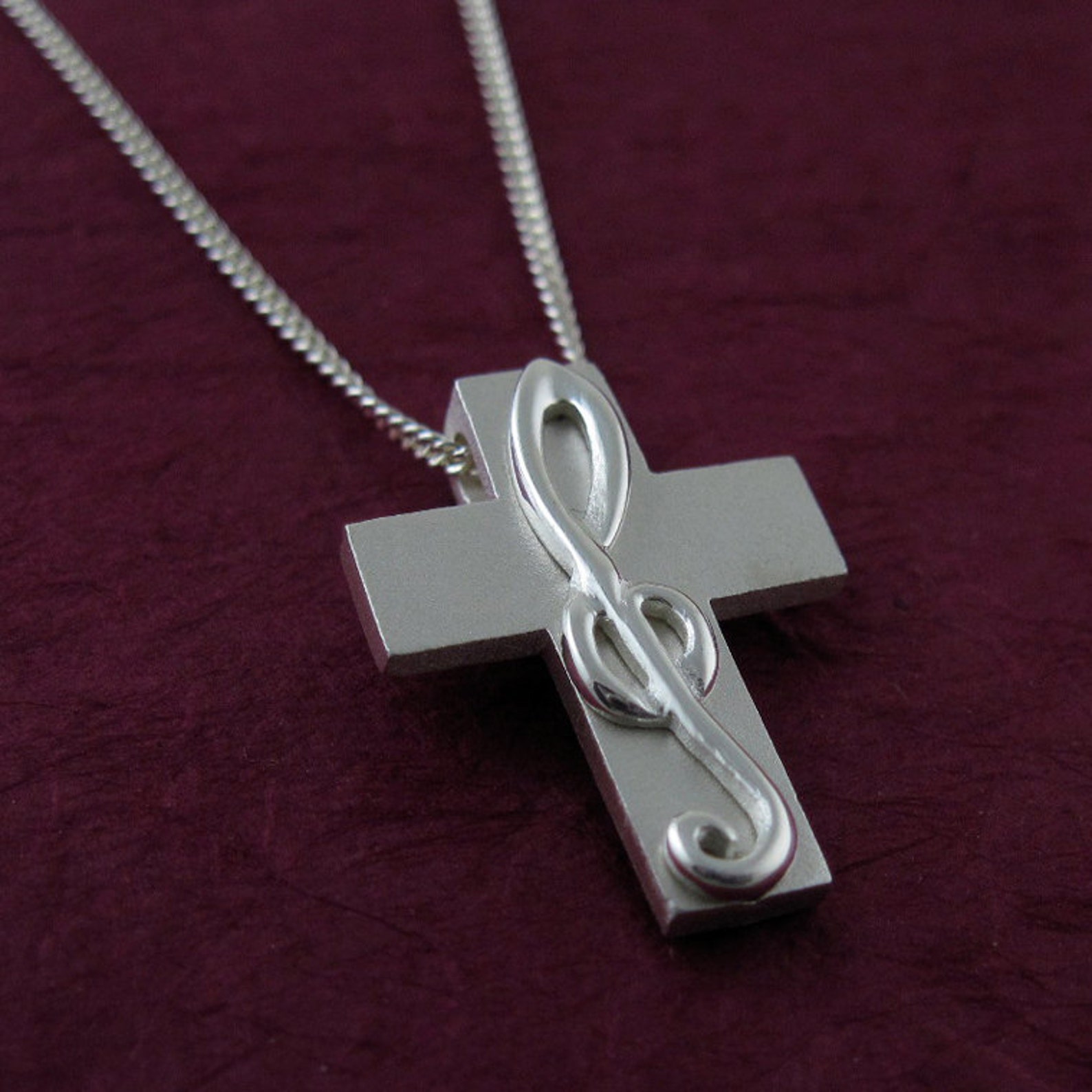 Silver Treble Clef Cross Necklace, G Clef Cross Pendant With Chain ...