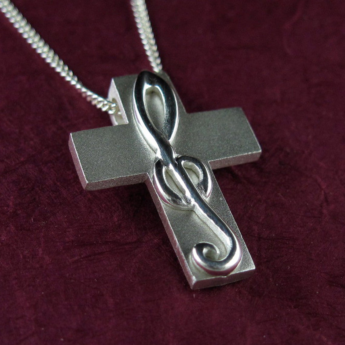 Silver Treble Clef Cross Necklace, G Clef Cross Pendant With Chain ...