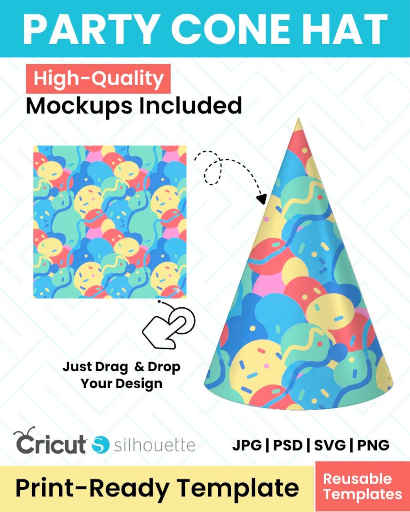 Editable Party Cone Hat Template – 11x8.5 Inches | Canva + Svg Png Jpg ...