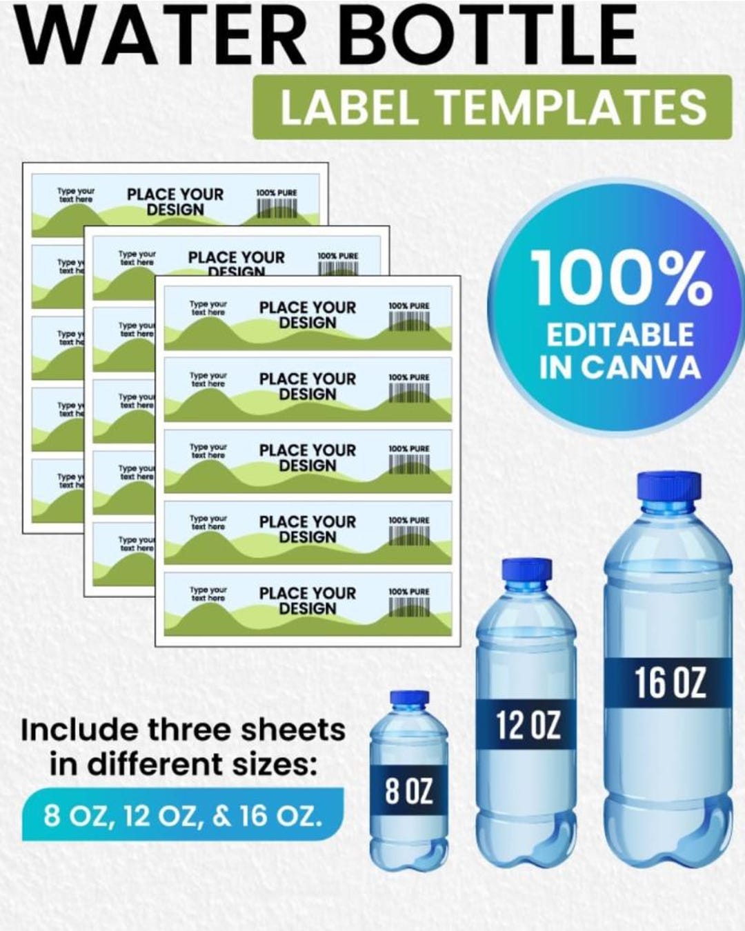 Water Bottle Label Template | Editable Canva Design | Custom Party ...