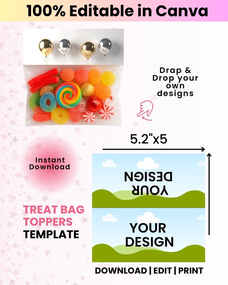 DIY Editable Treat Bag Topper Bundle | Canva + PDF + SVG | Party Favor ...
