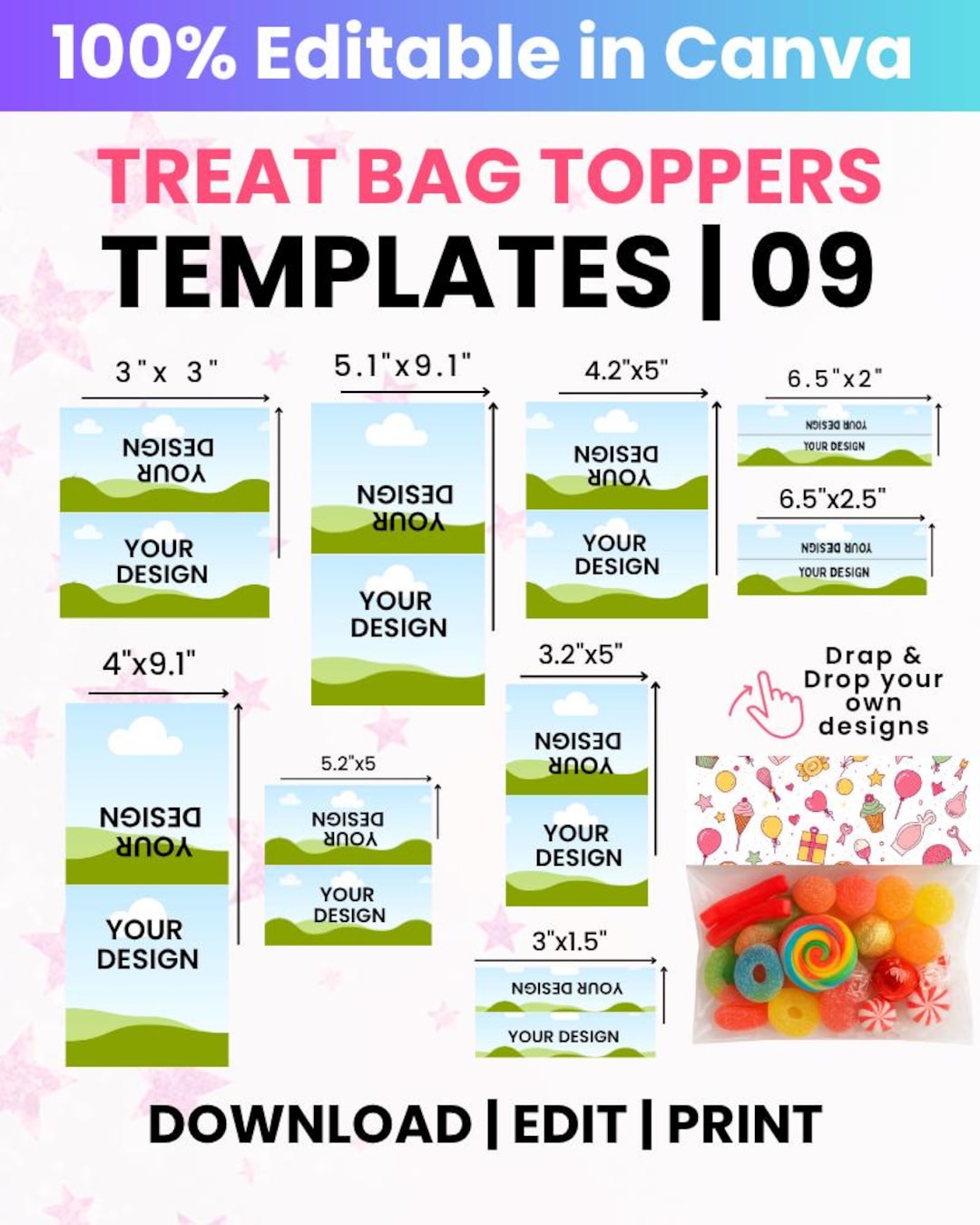 DIY Editable Treat Bag Topper Bundle | Canva + PDF + SVG | Party Favor ...