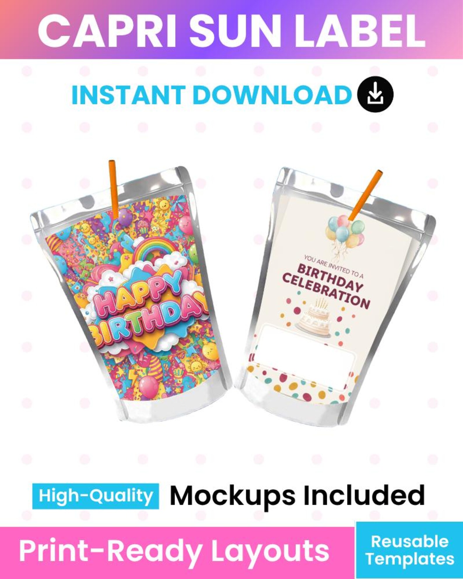 Editable Capri Sun Label Template | Juice Pouch Wrap Canva | Custom ...
