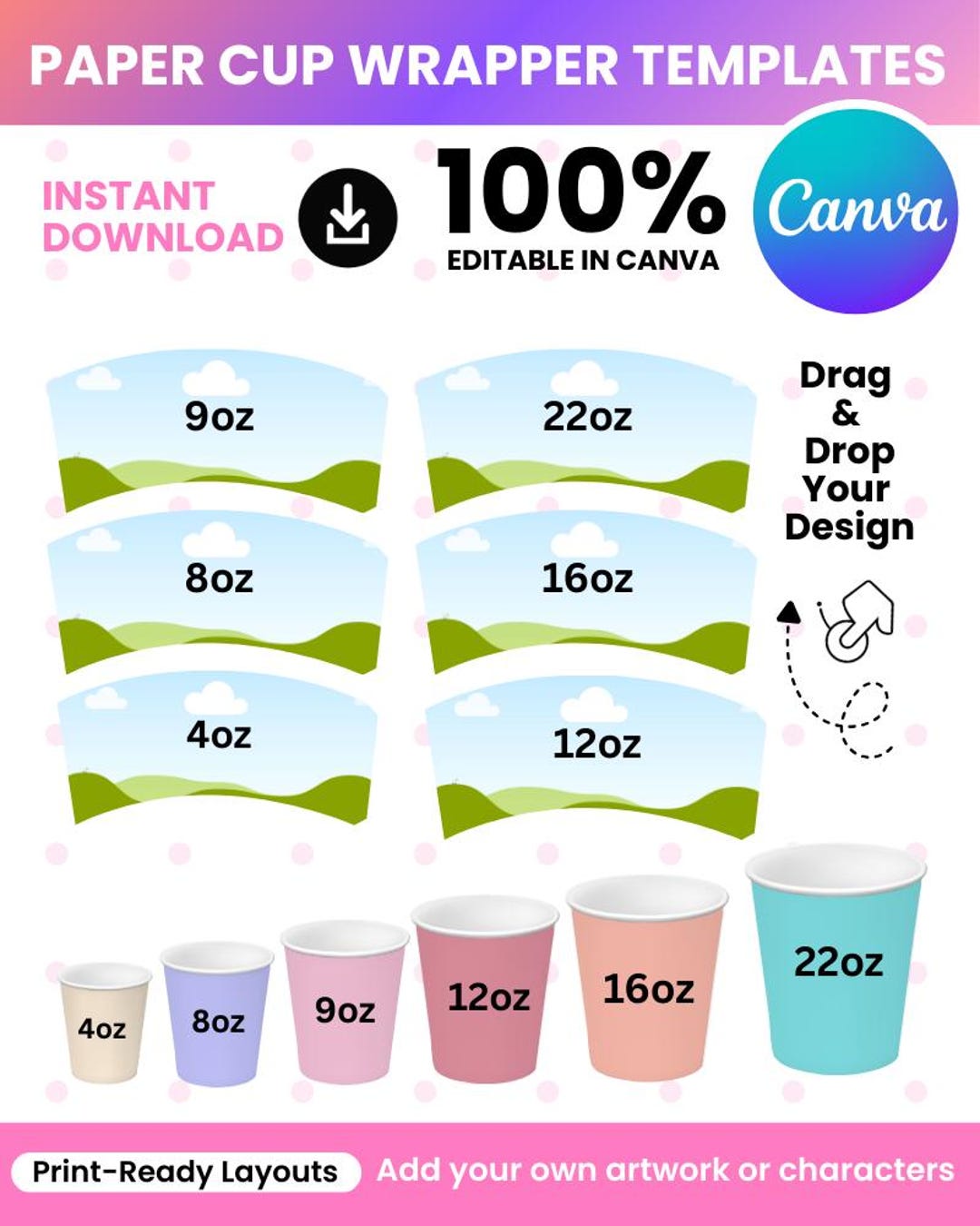 Paper Cup Wrap Template Bundle | Blank Coffee Cup Sleeves | Canva ...