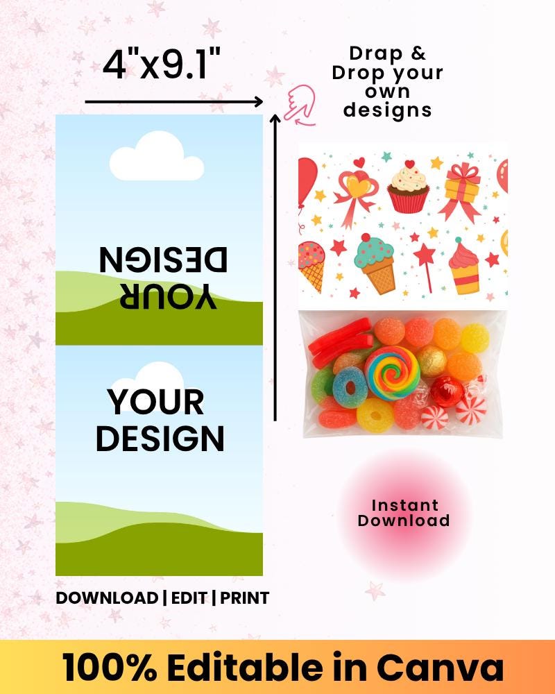 DIY Editable Treat Bag Topper Bundle | Canva + PDF + SVG | Party Favor ...