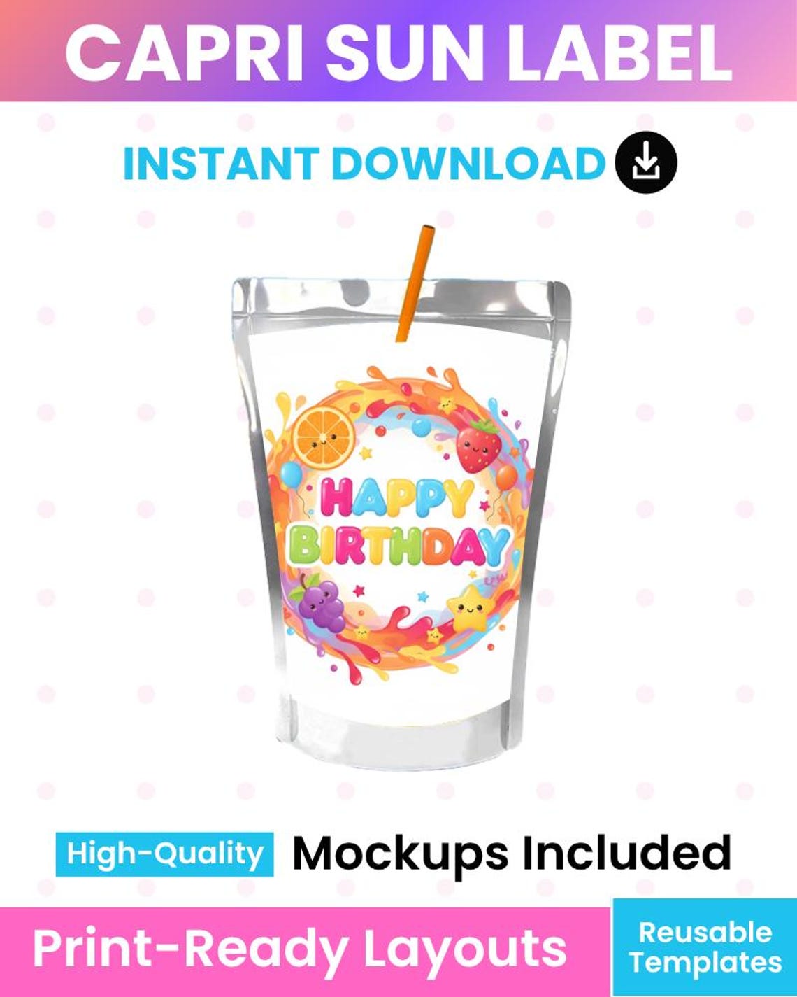 Editable Capri Sun Label Template | Juice Pouch Wrap Canva | Custom ...