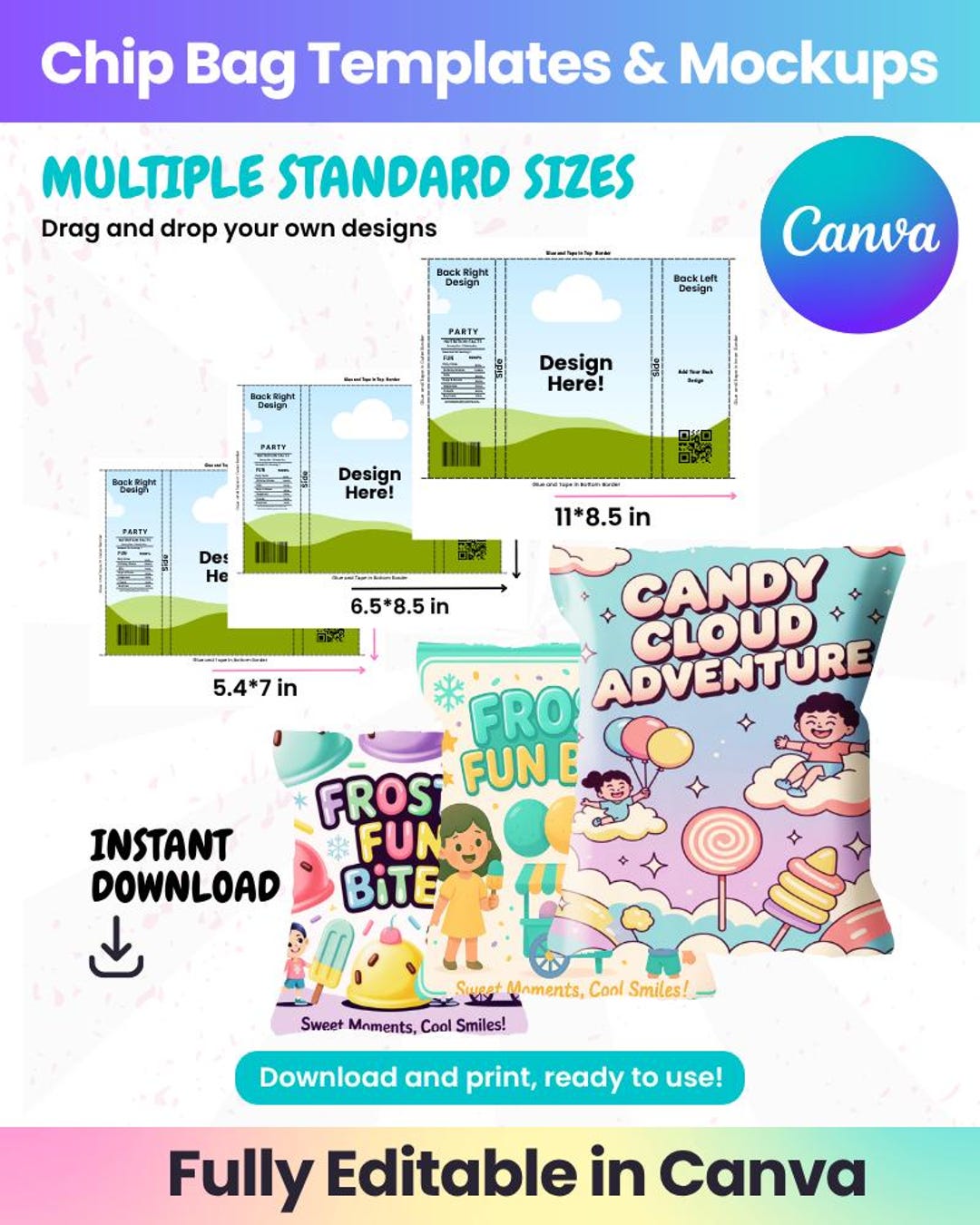 Editable Chip Bag Template | Canva Snack Wrapper | DIY Party Favor ...