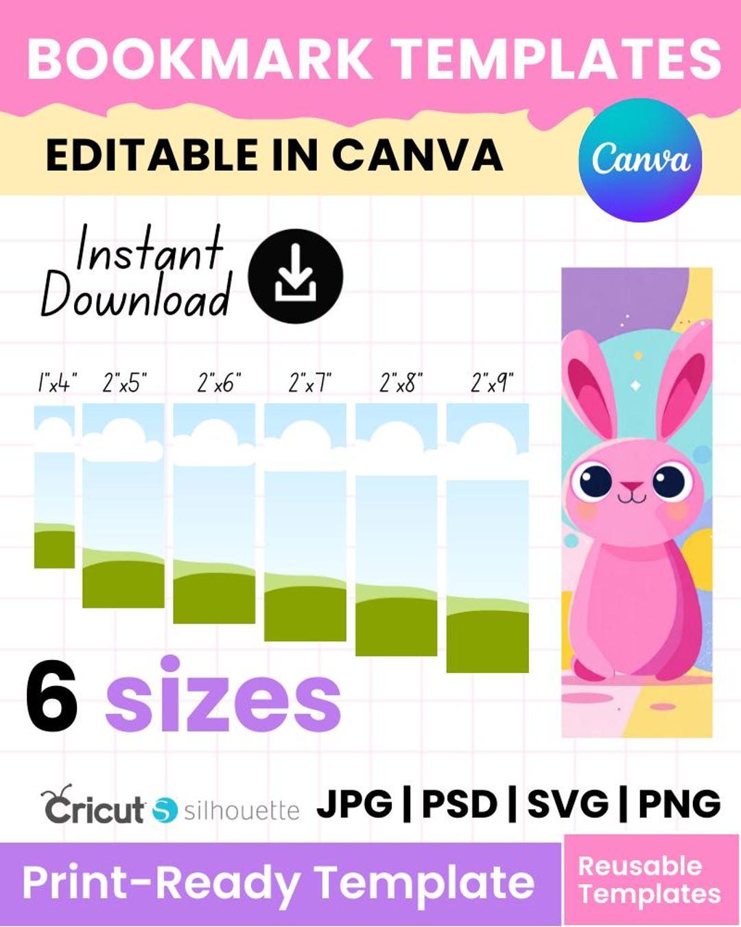 Editable Bookmark Canva Template | Printable Bookmark Set | Drag & Drop ...