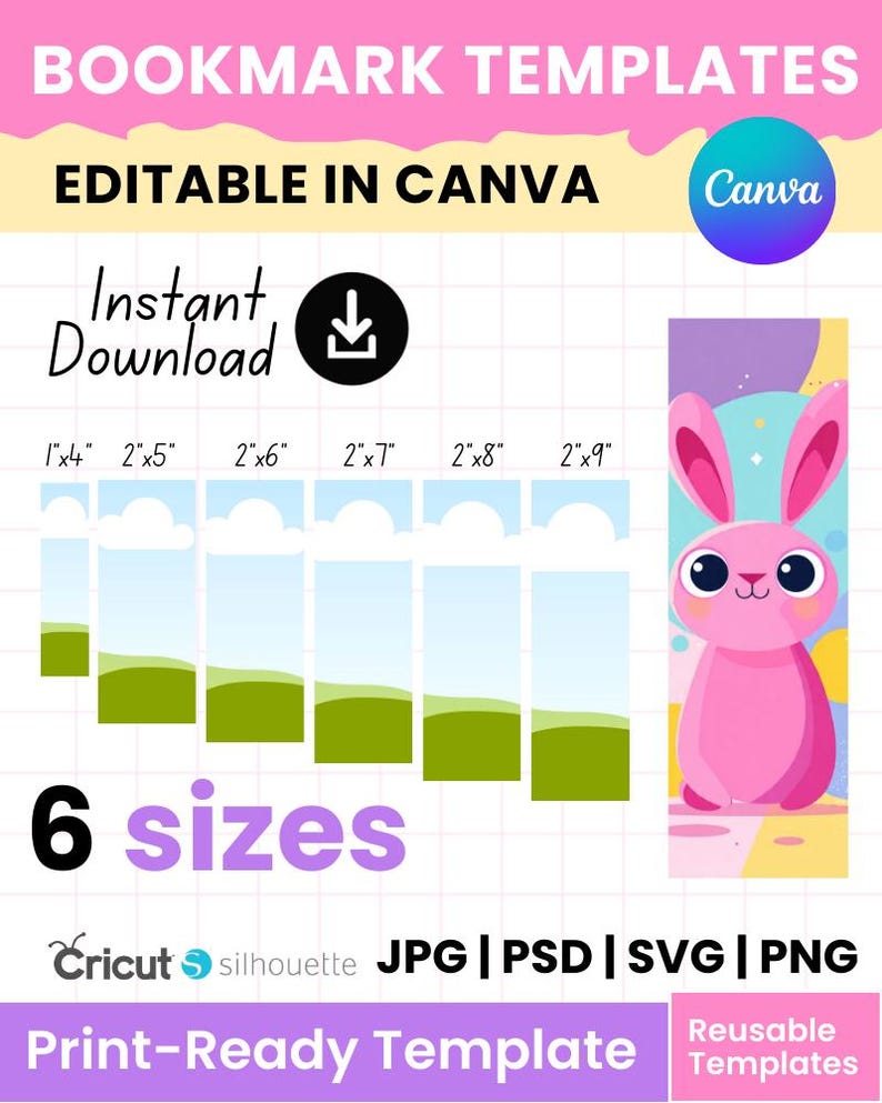 Editable Bookmark Canva Template | Printable Bookmark Set | Drag & Drop ...