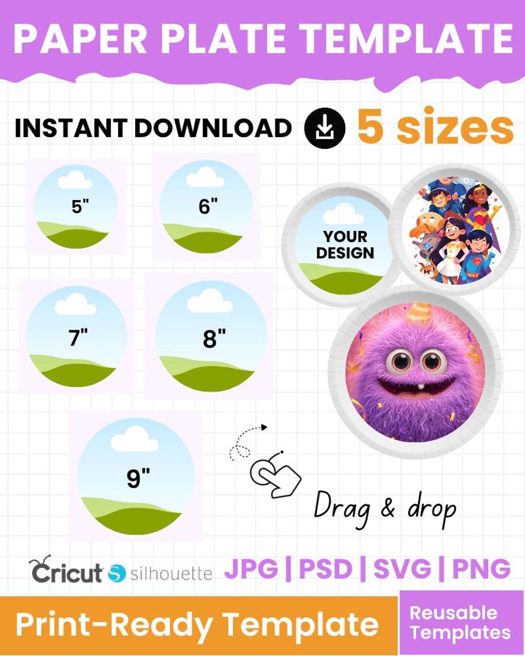 Editable Paper Plate Template Bundle 6–9 Inch | Canva Plate Design ...