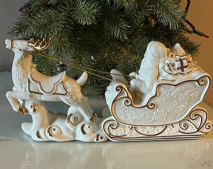 Mikasa Holiday Elegance Fk001 Fine Porcelain Santa With Sleigh / Cream ...