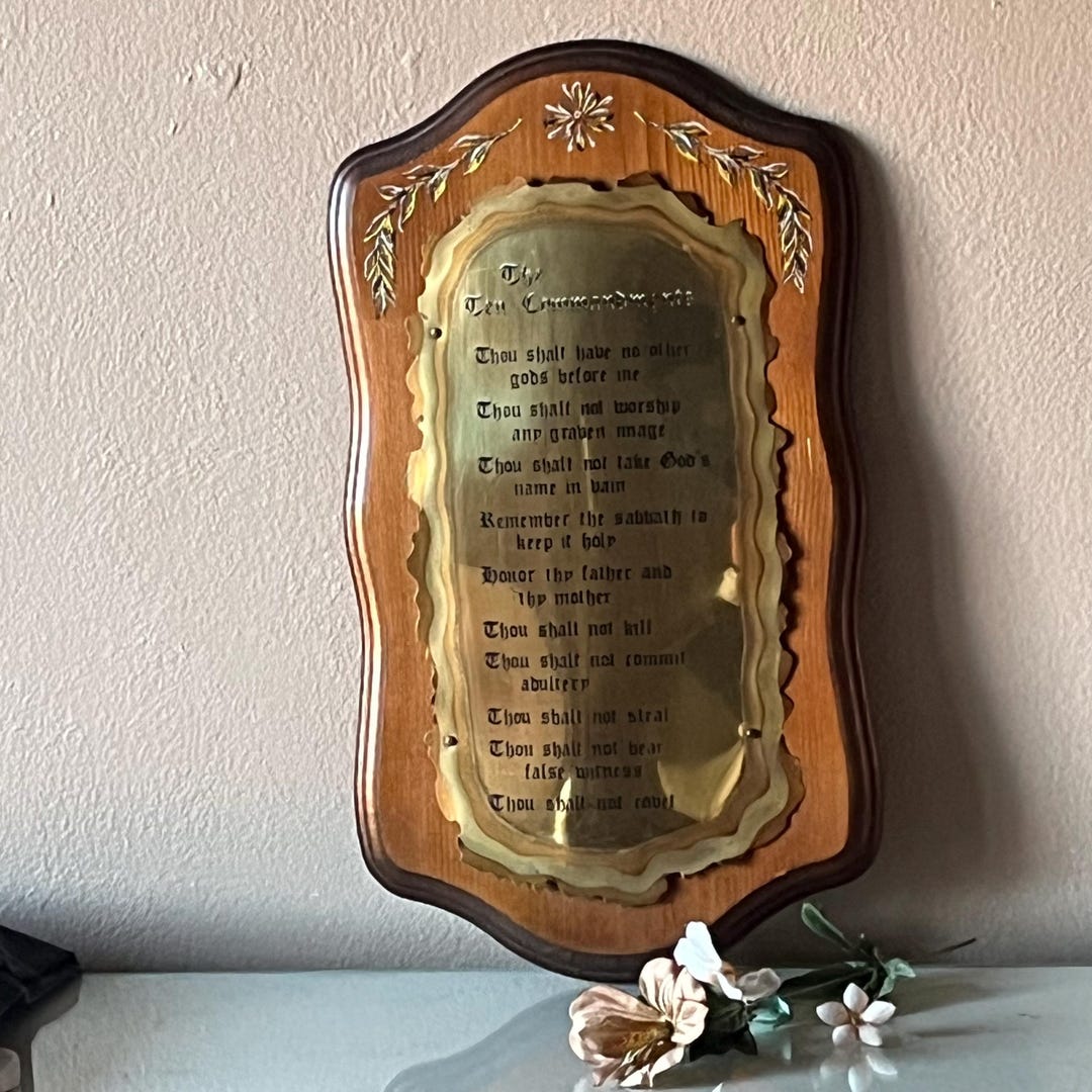 The 10 Commandments on Wood and Metal / Tin Plaque With 10 Commandments ...