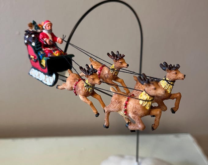 Vintage Carole Town by Lemax, 2003, Musical Flying Santa in Sleigh With ...