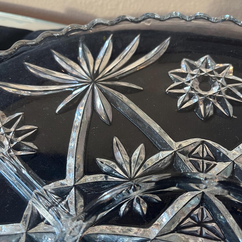 Vintage Anchor Hocking Prescut Clear Glass Relish Tray: Star Fan Design ...