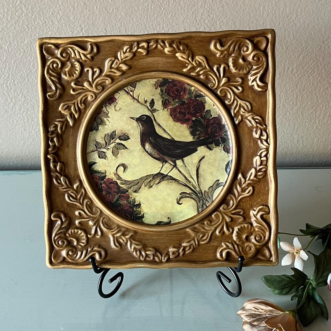 Ceramic Bird Plaque Porcelain, Resin With Easel: 3D Cottage Core Bird ...