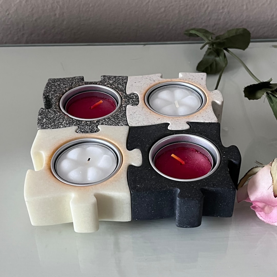 Small Partylite Stone Puzzle Tea Lite Candle Burners / Set of 4 Heavy ...