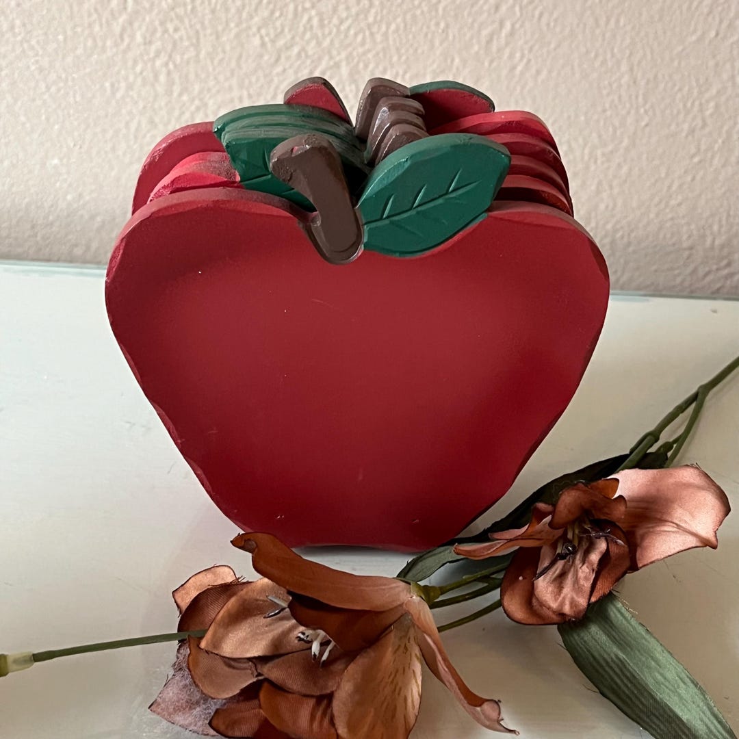 Set of 4 Red Apple Shaped Cork and Wood Coasters in Original Box ...