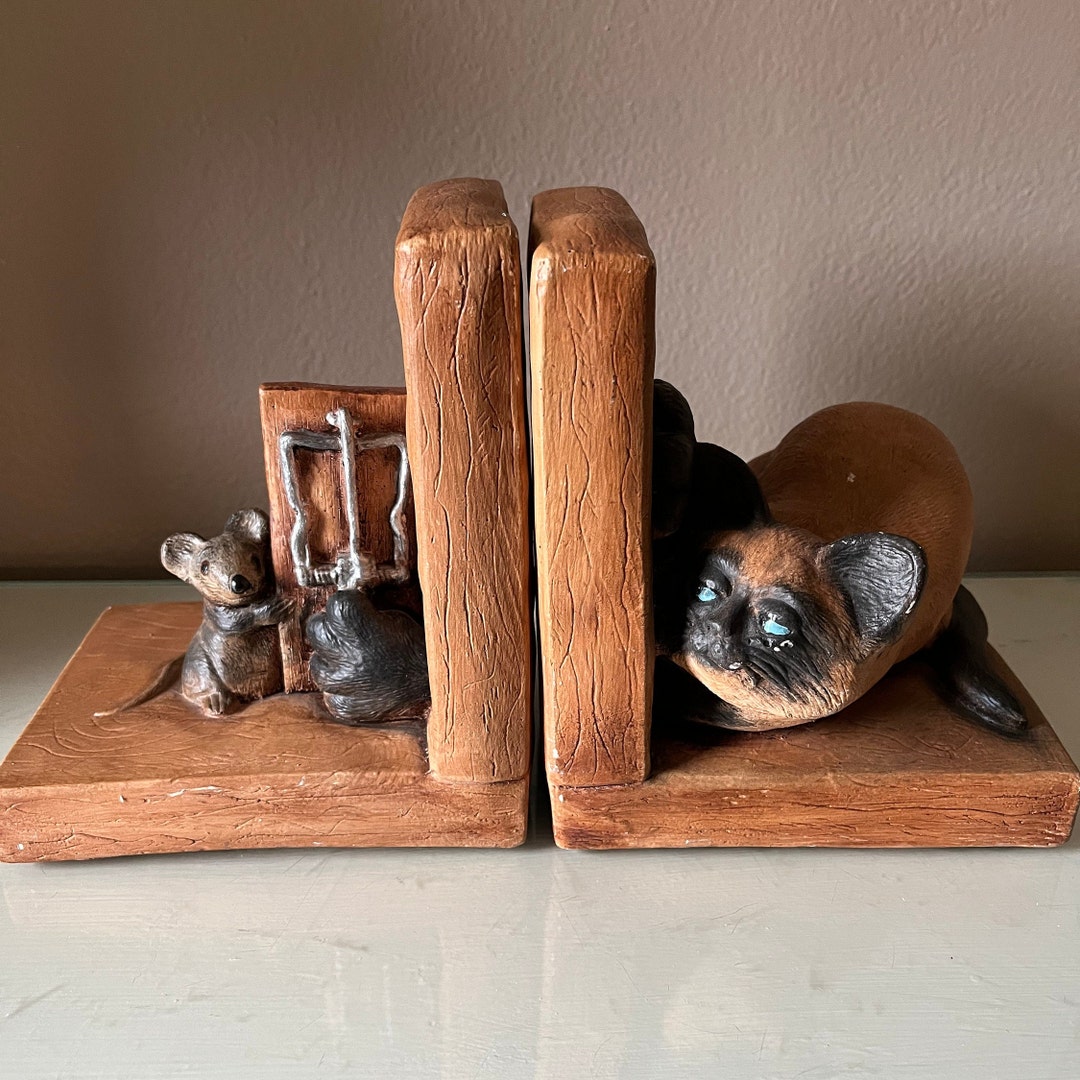 Heavy, Used, Vintage Stone? Bookends / Cat and Mouse Bookends / 1979 ...