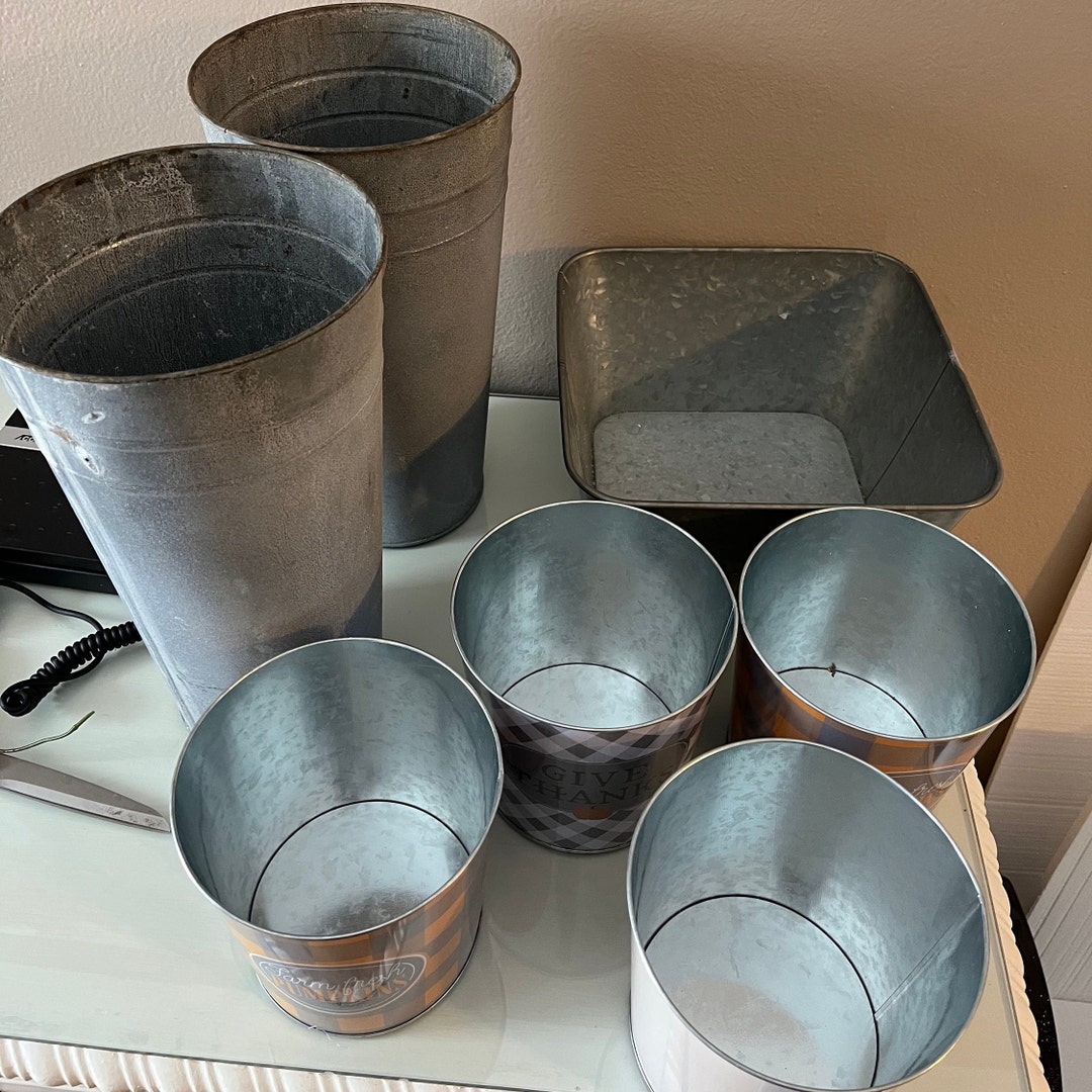 7 Metal Centerpiece Containers / 2 Galvanized Tall, Metal, French Style ...