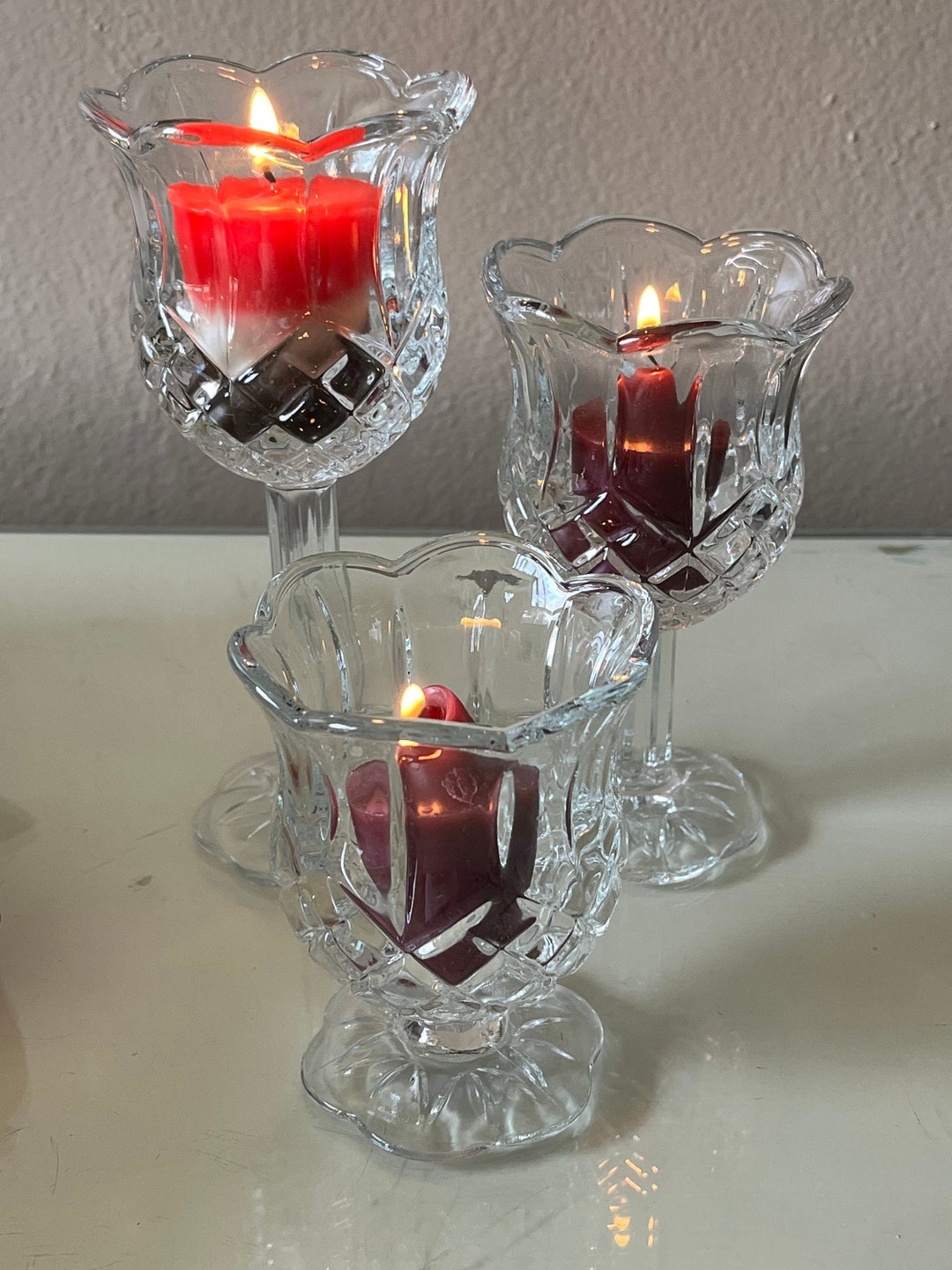Vintage Home Interiors Set 3 Staggered Votive Candle Holders / Tulip ...