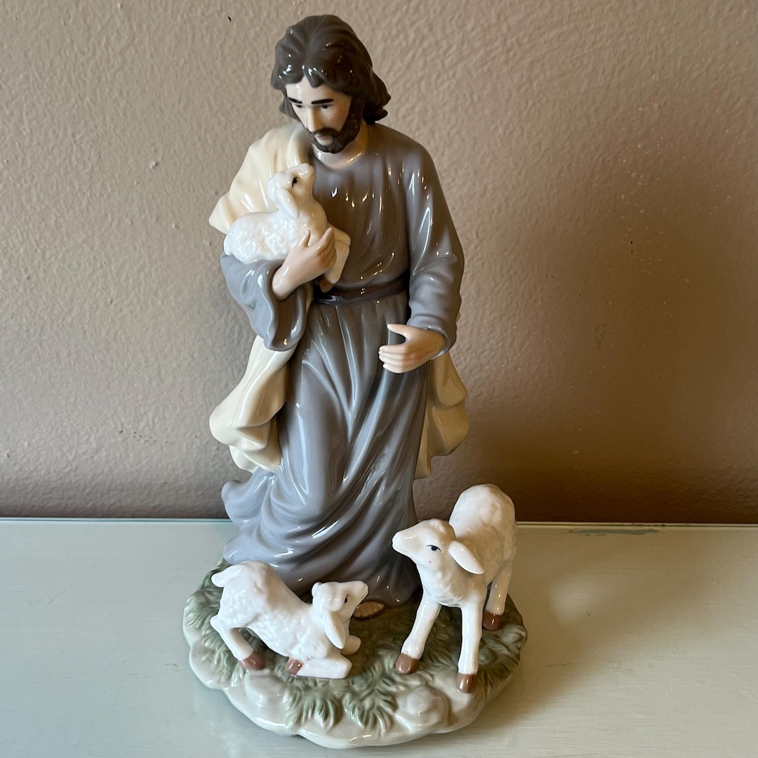 Large Religious, Spiritual Figurine, Statue of Jesus and the Lambs ...