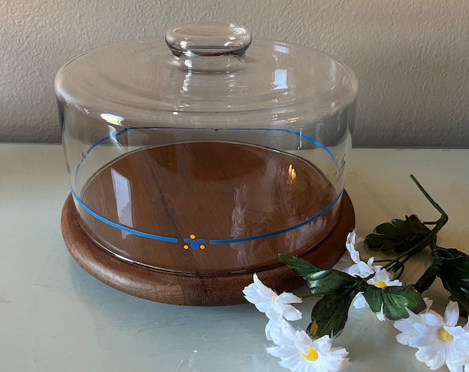 Vintage Small Glass Domed Cake Cover, Teakwood Base / Goodwood Teak ...