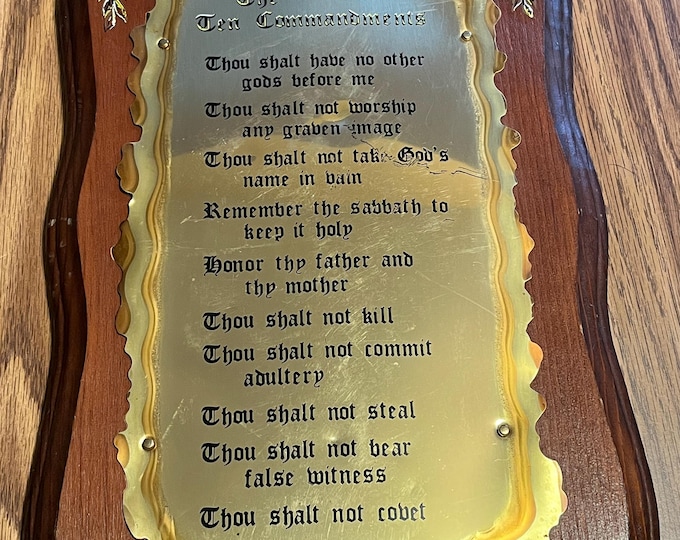 The 10 Commandments on Wood and Metal / Tin Plaque With 10 Commandments ...