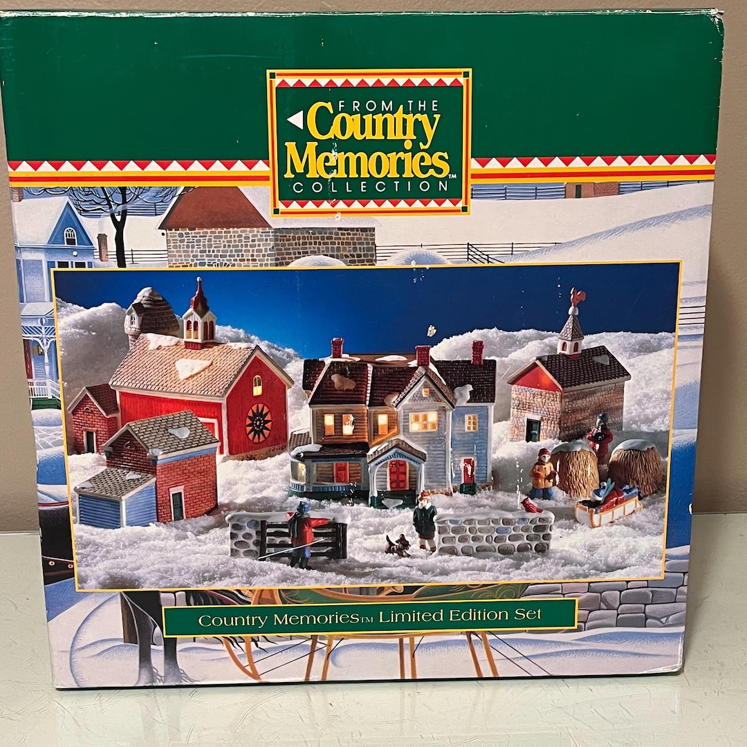 1993 Kmart Country Memories Entire Christmas Farm Set With Barn, Church ...