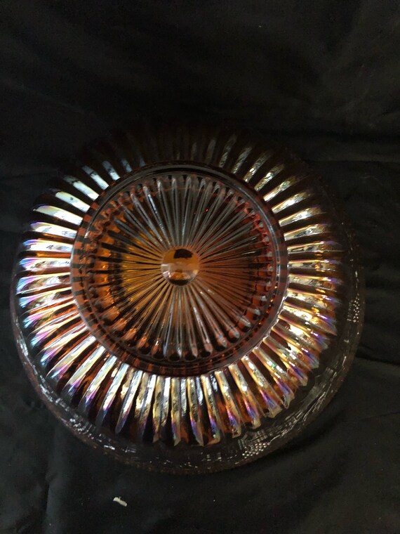 Vintage marigold carnival glass punch bowl ladle and hooks from Indiana ...