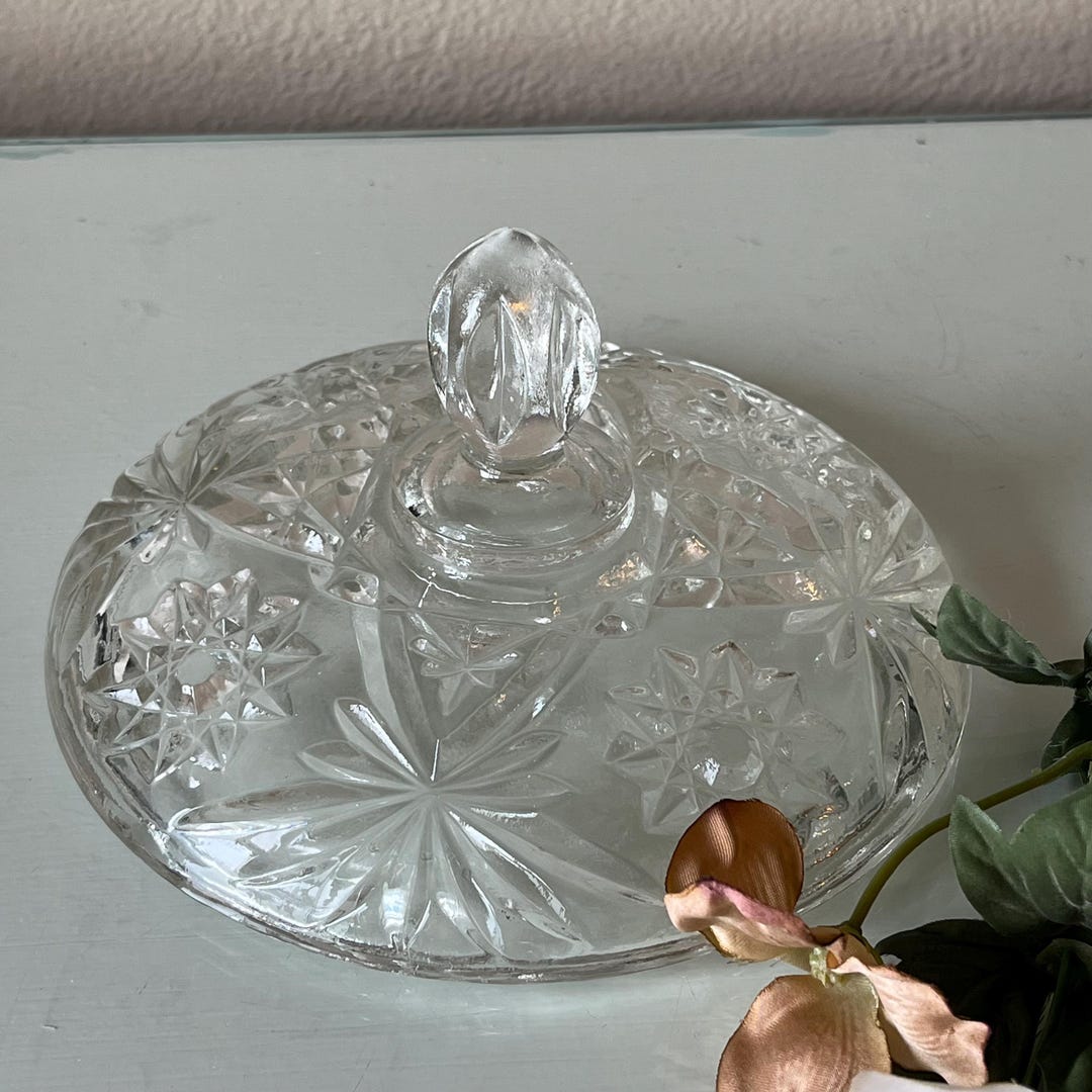Vintage Prescut by Anchor Hocking Clear 7 Inch Lid for Footed Candy Box ...