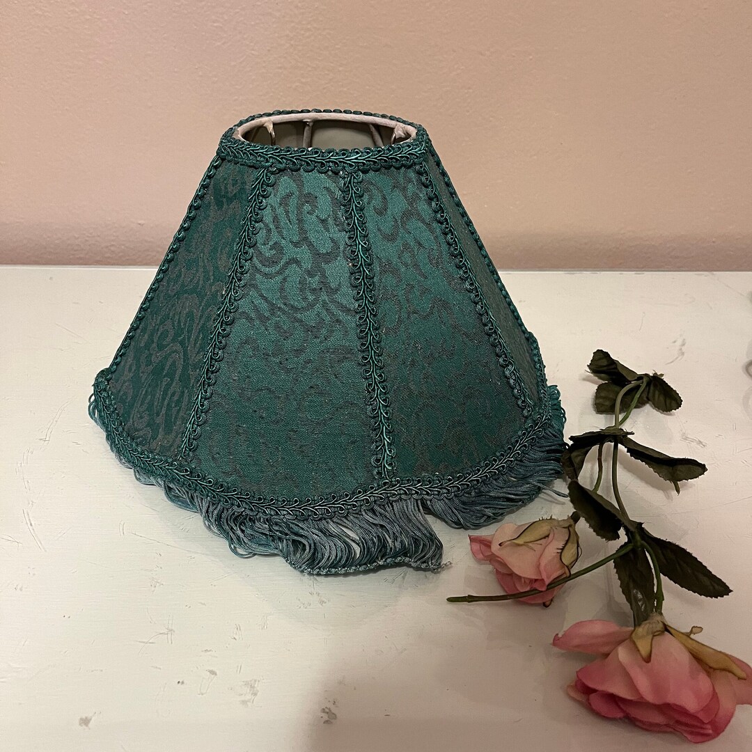 Vintage Fabric Uno Lamp Shade / Dark Green Damask Fabric With Dark ...