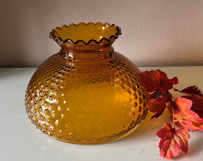 Vintage Amber Hobnail Glass Lamp Shade / Student Study Lamp Gold Glass ...